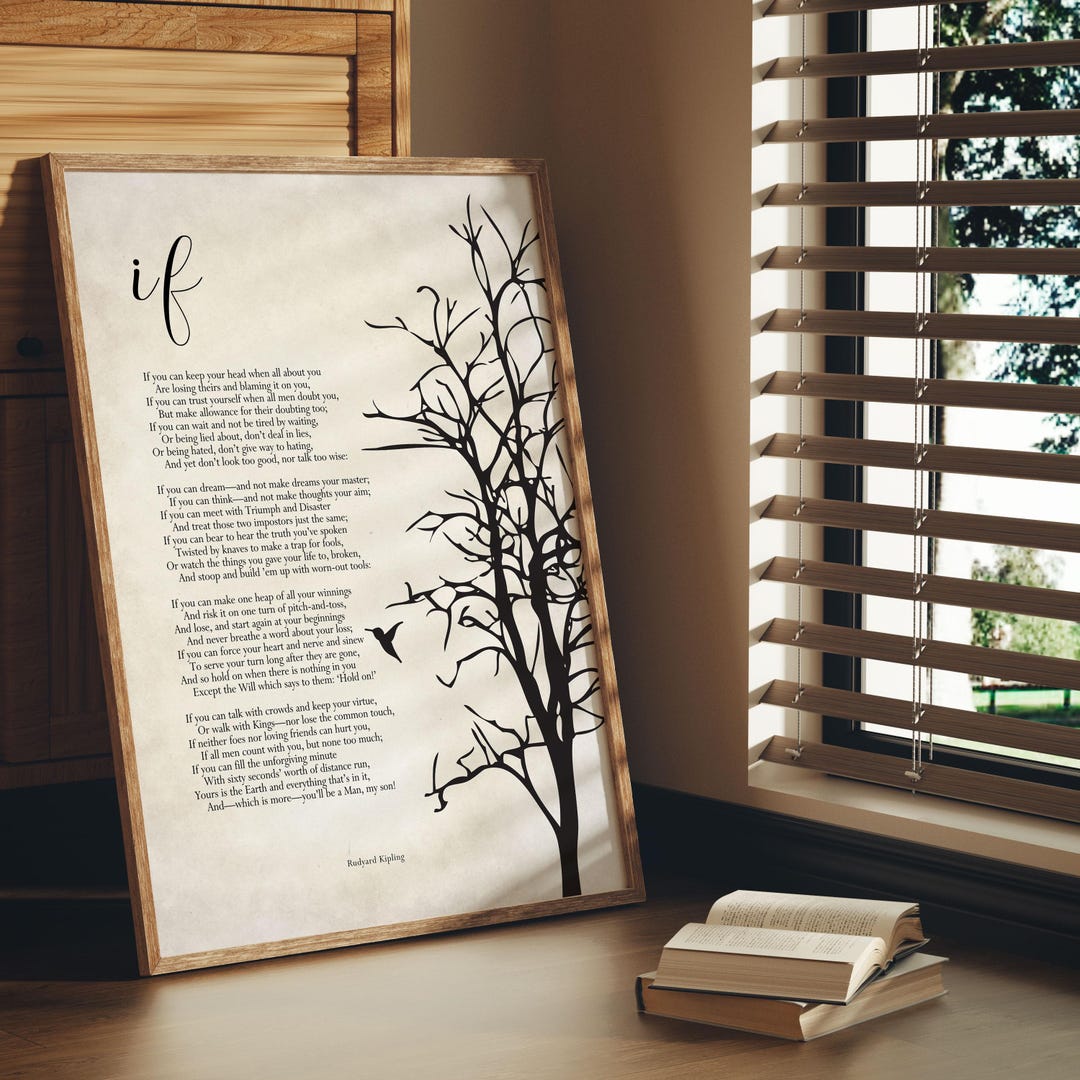 Rudyard Kipling If Poem Wall Art Inspirational Literary Quote Poster Minimalist Black White ...