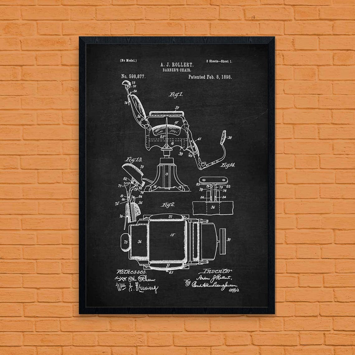 Barber Chair Patent Art Print, Vintage Blueprint Wall Decor - Etsy