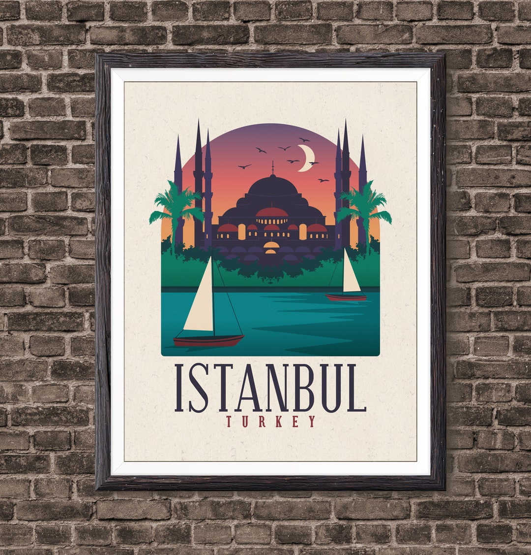 Istanbul Skyline Art Print, Turkish Art, Istanbul Turkey Travel Poster ...