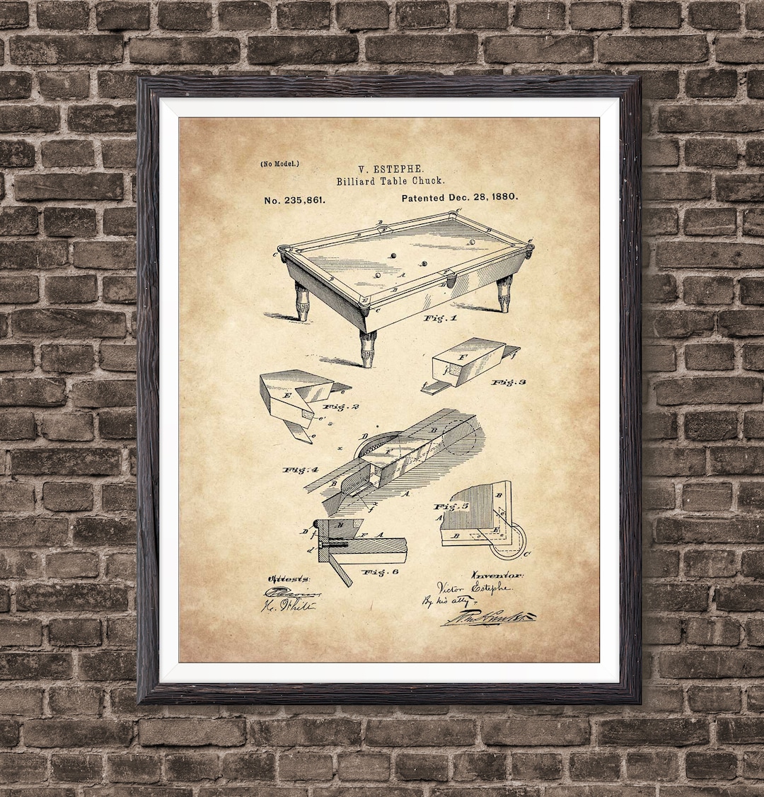 Pool Table Patent Print Pool Room Art 1880 Snooker Pool Player Gift ...