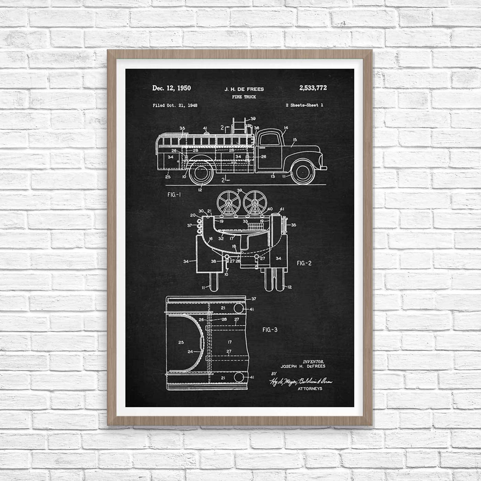 Fire Truck Patent Art Print, Firefighter Decor - Etsy