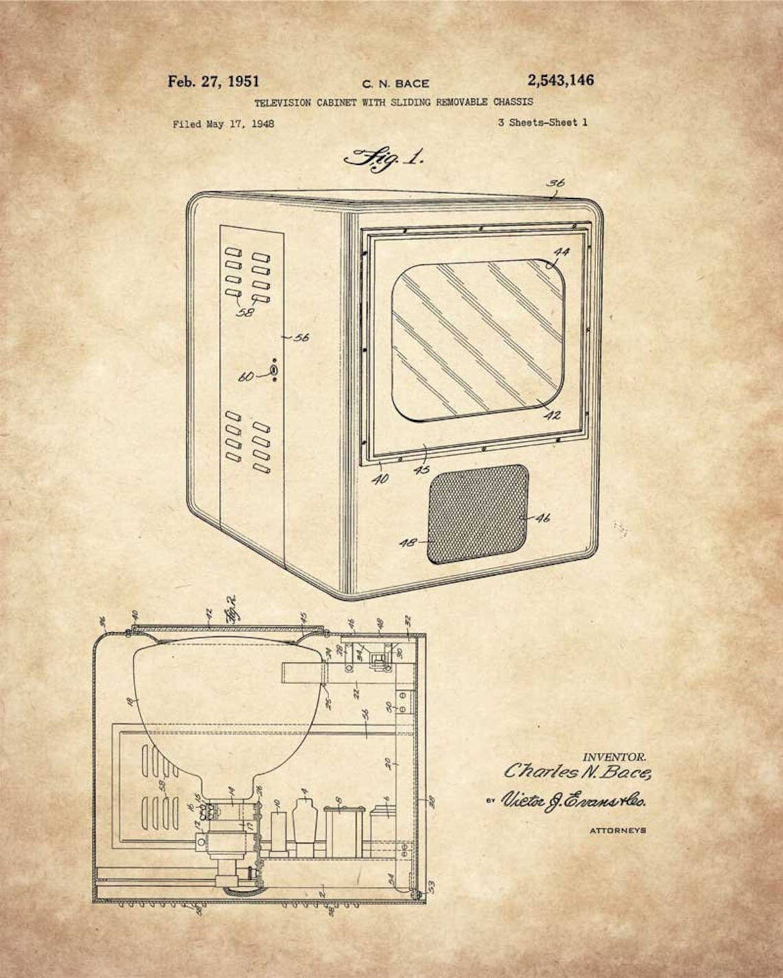 TV Patent Print Art 1951 Home Decor Wall Art | Etsy