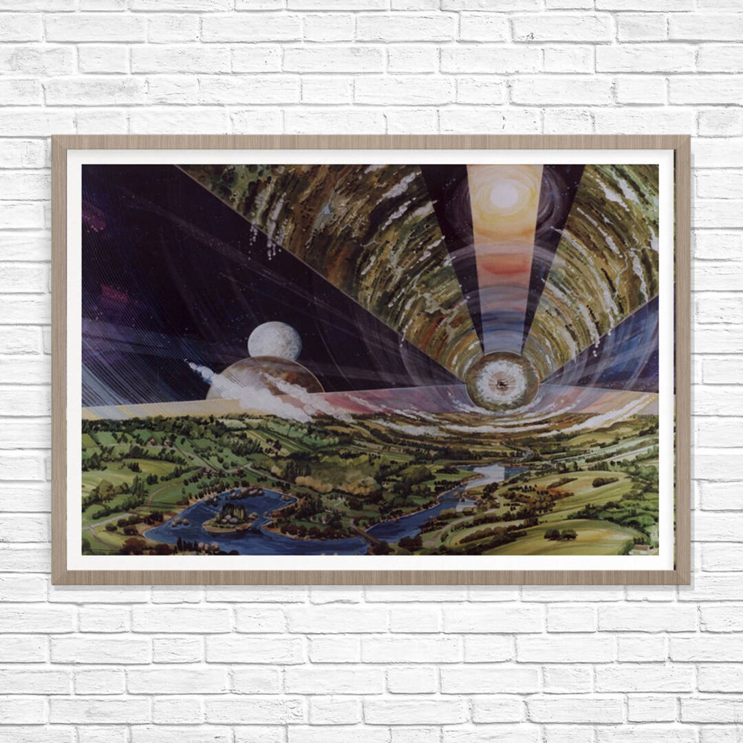 NASA Space Colony Art, Cylindrical Colonies, Space Poster, Space Travel ...