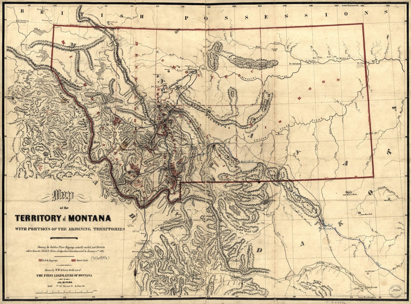 Old Map of Montana Montana Map 1865 Territory of Montana - Etsy