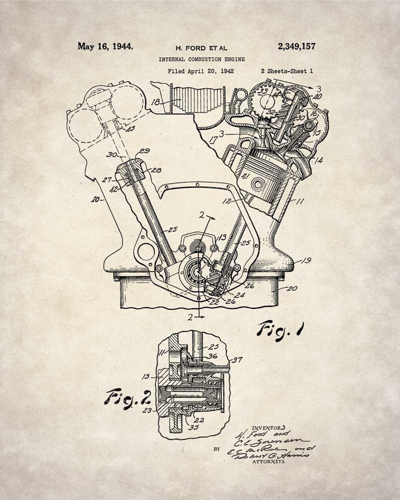 Vehicle Engine Patent Print Set Mancave Car Art combustion | Etsy