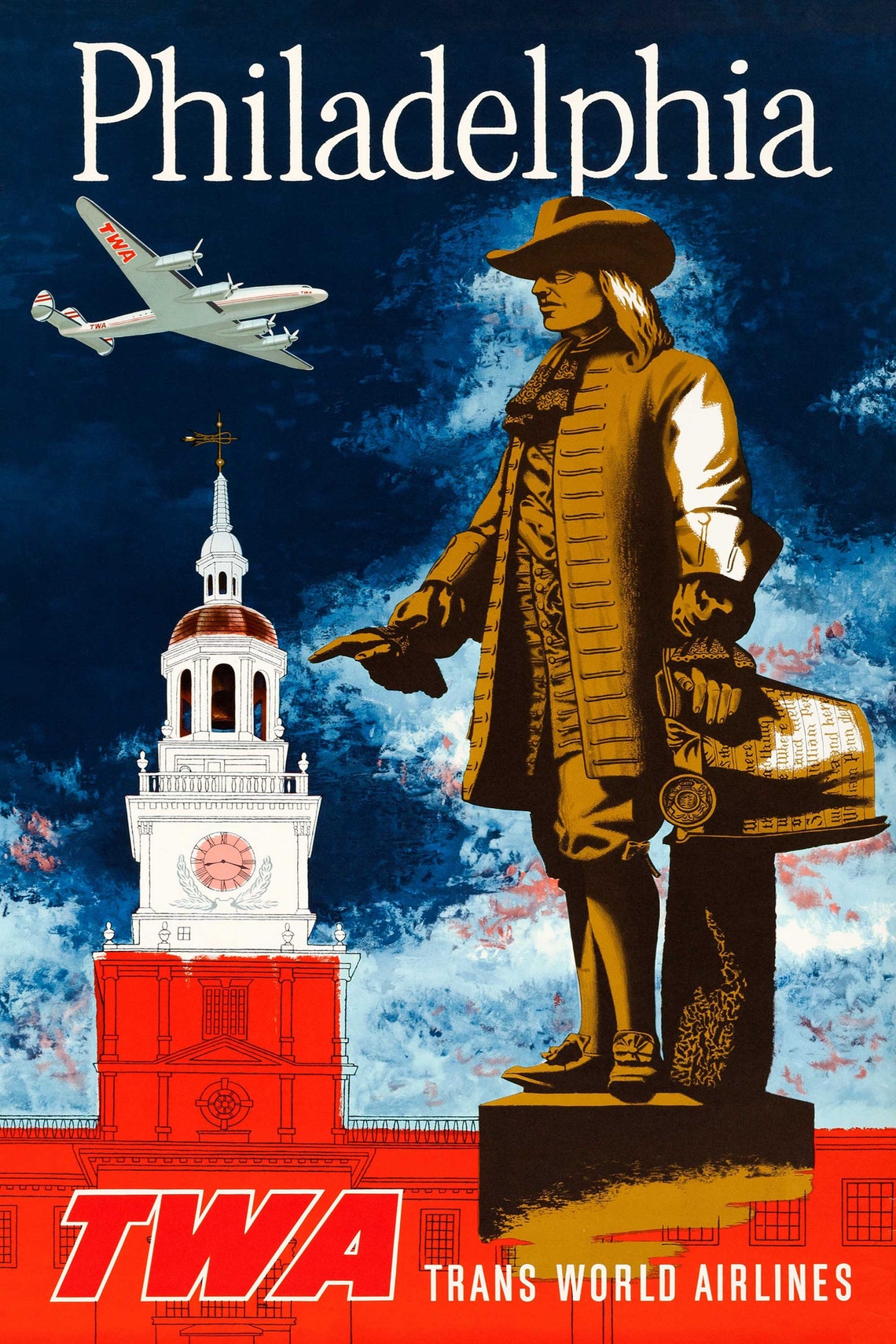 TWA Airline Philadelphia Poster Travel Decor - Etsy