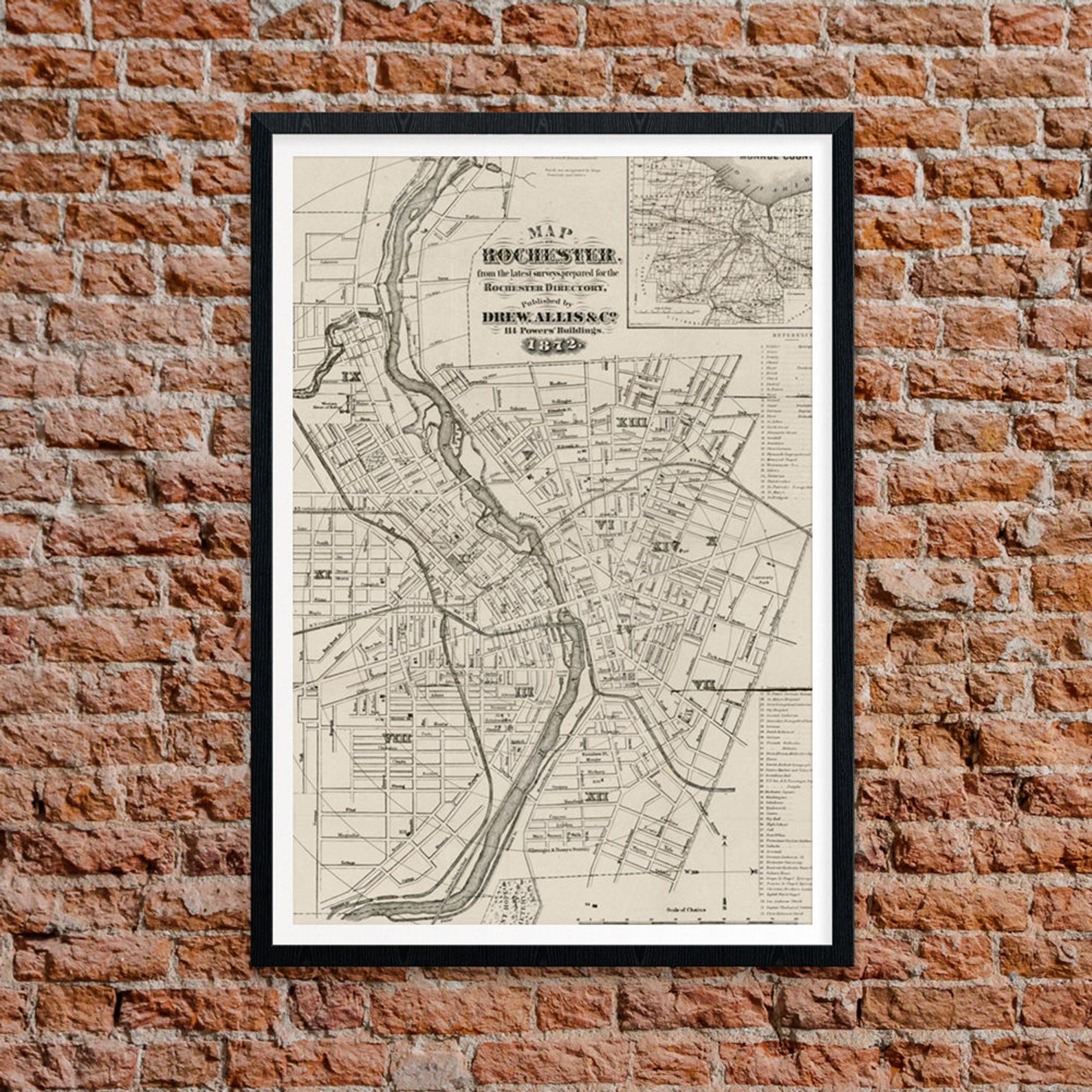Rochester Map 1872 Vintage Rochester Rochester Poster Map | Etsy