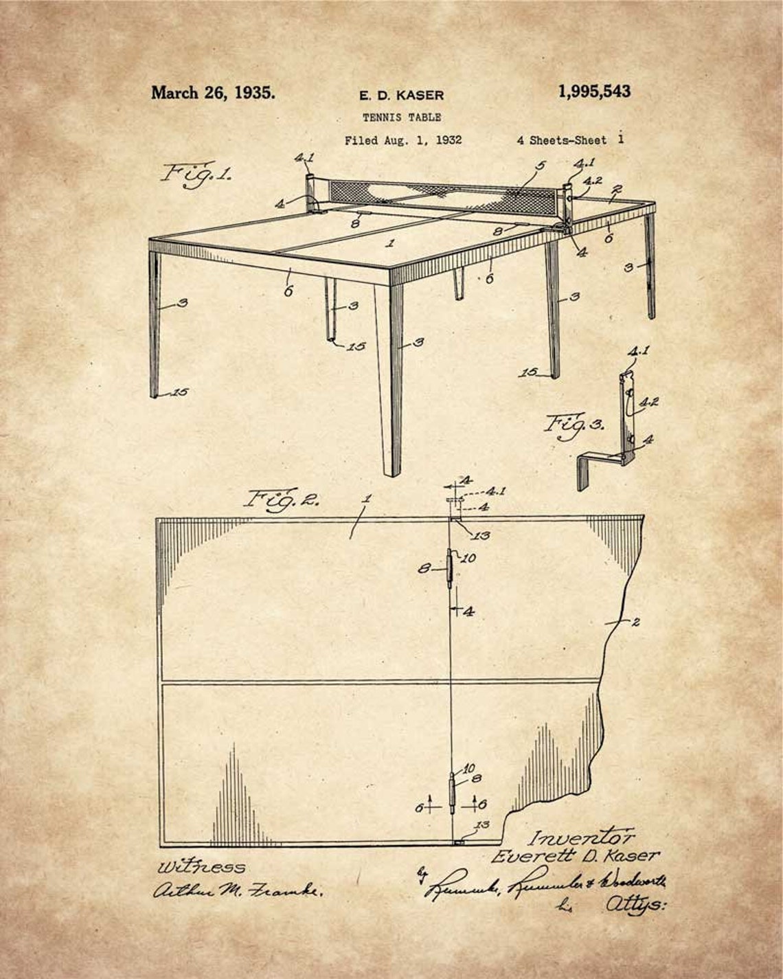 Ping Pong Table Tennis Patent Print Set Table Tennis Table - Etsy