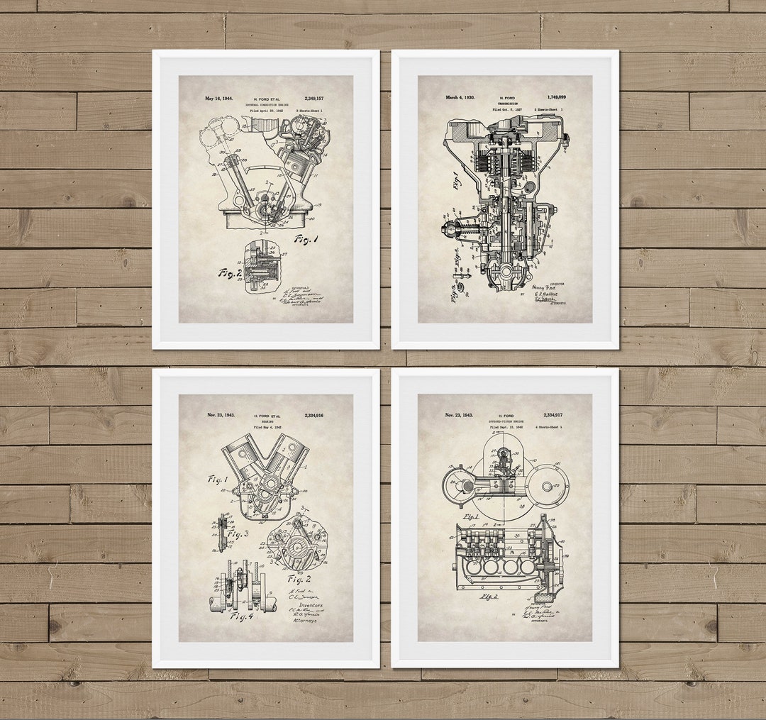 Vehicle Engine Patent Print Set, Mancave Car Art, Combustion Engine ...