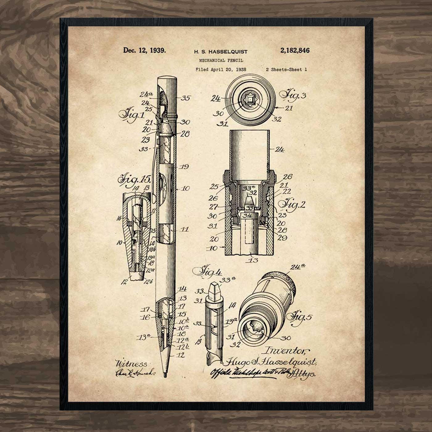Mechanical Pencil Patent Print Mechanical Drawing Blueprint - Etsy