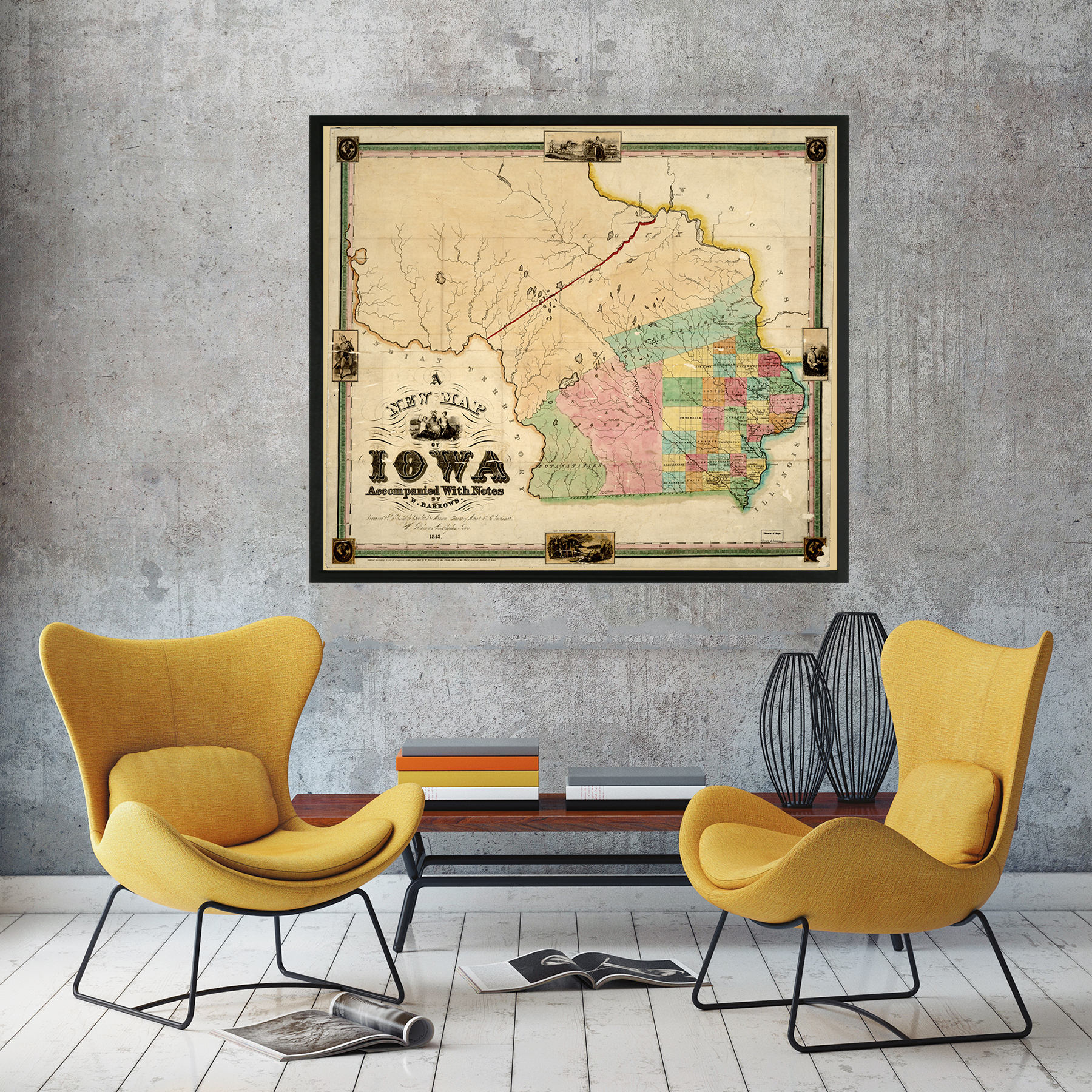 Antique Iowa State Map Print, 1845, Restoration Hardware Style - Etsy