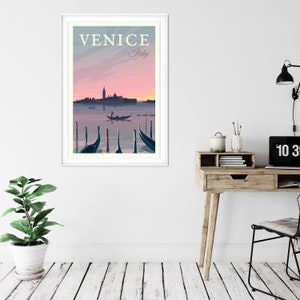 Venice Vintage Travel Poster, Cityscape Print, Retro City Art Travel ...