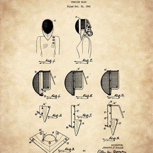 Fencing Art, Set of 2, Fencing Mask, Patent Print, Sports Art, Fencing ...