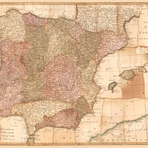 Spain Map 1772, Portugal Map, Large Map, Vintage Maps, Antique Map, Old ...