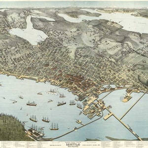 Seattle Vintage Map, DECAL, Seattle Map, Map of Seattle, Seattle Print ...