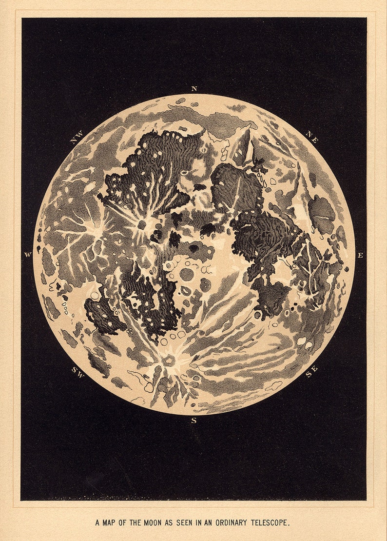 Full Moon Print Poster Vintage Image to Frame Full Moon Map - Etsy