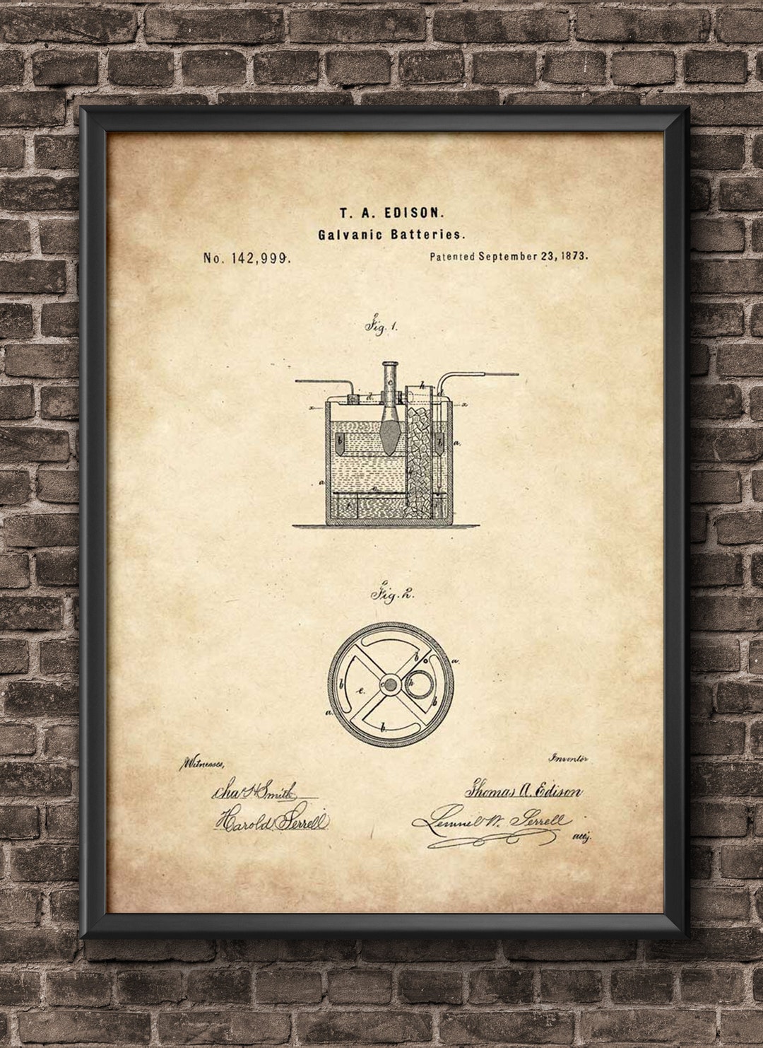 Edison Battery Patent Print Art 1873 Home Decor Wall Art, Gift for Him ...