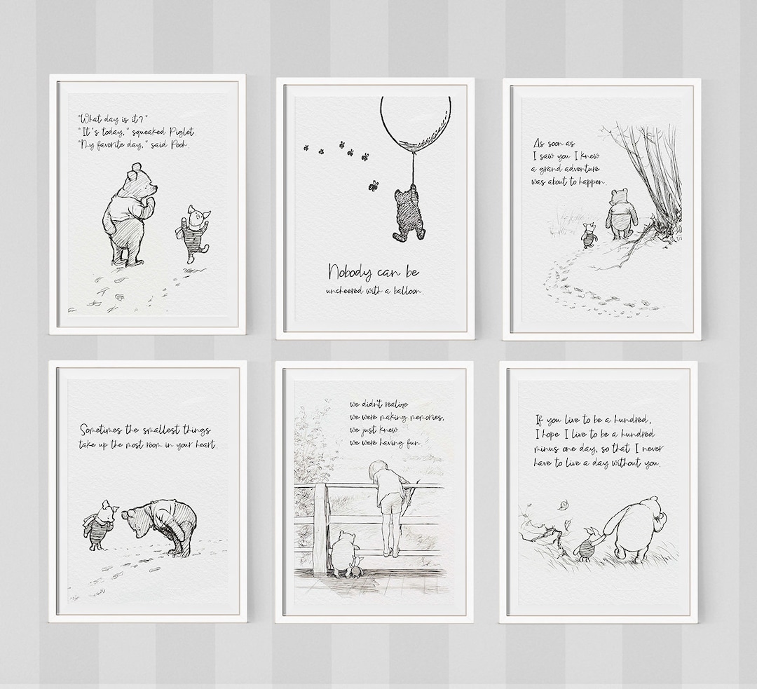 Classic Winnie the Pooh Print Set of 6, Winnie the Pooh Printable, Pooh ...