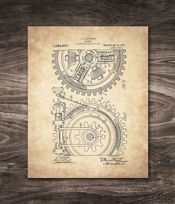 Gears Patent Print Art 1912 Home Decor Wall Art - Etsy