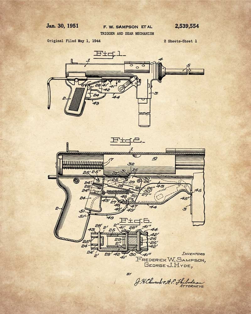 M3 Grease Gun Patent Print Art 1951. Blueprints Patent Art. Man Cave ...