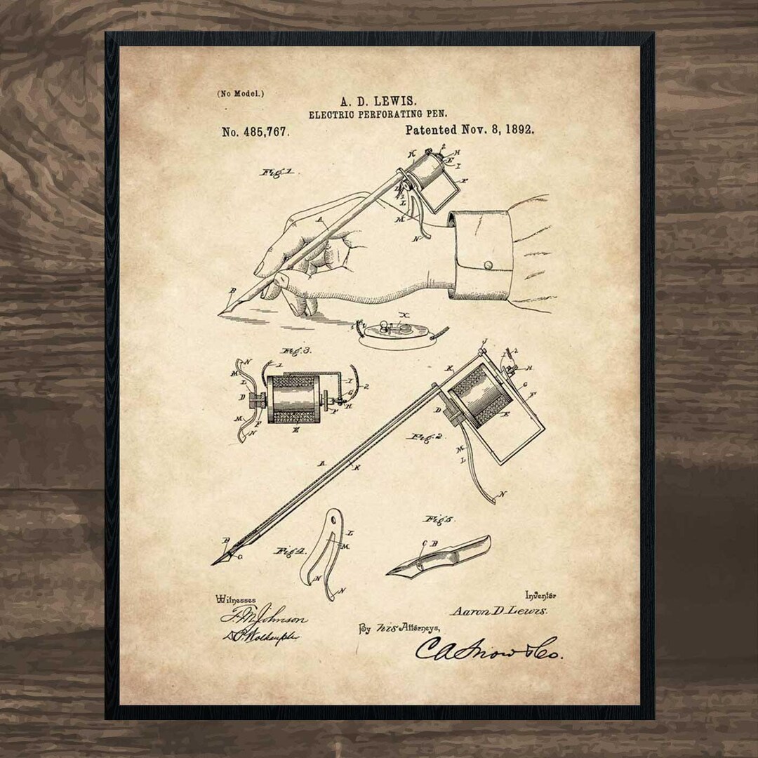 Vintage Tattoo Machine Patent Print, Tattoo Artist Gift - Etsy