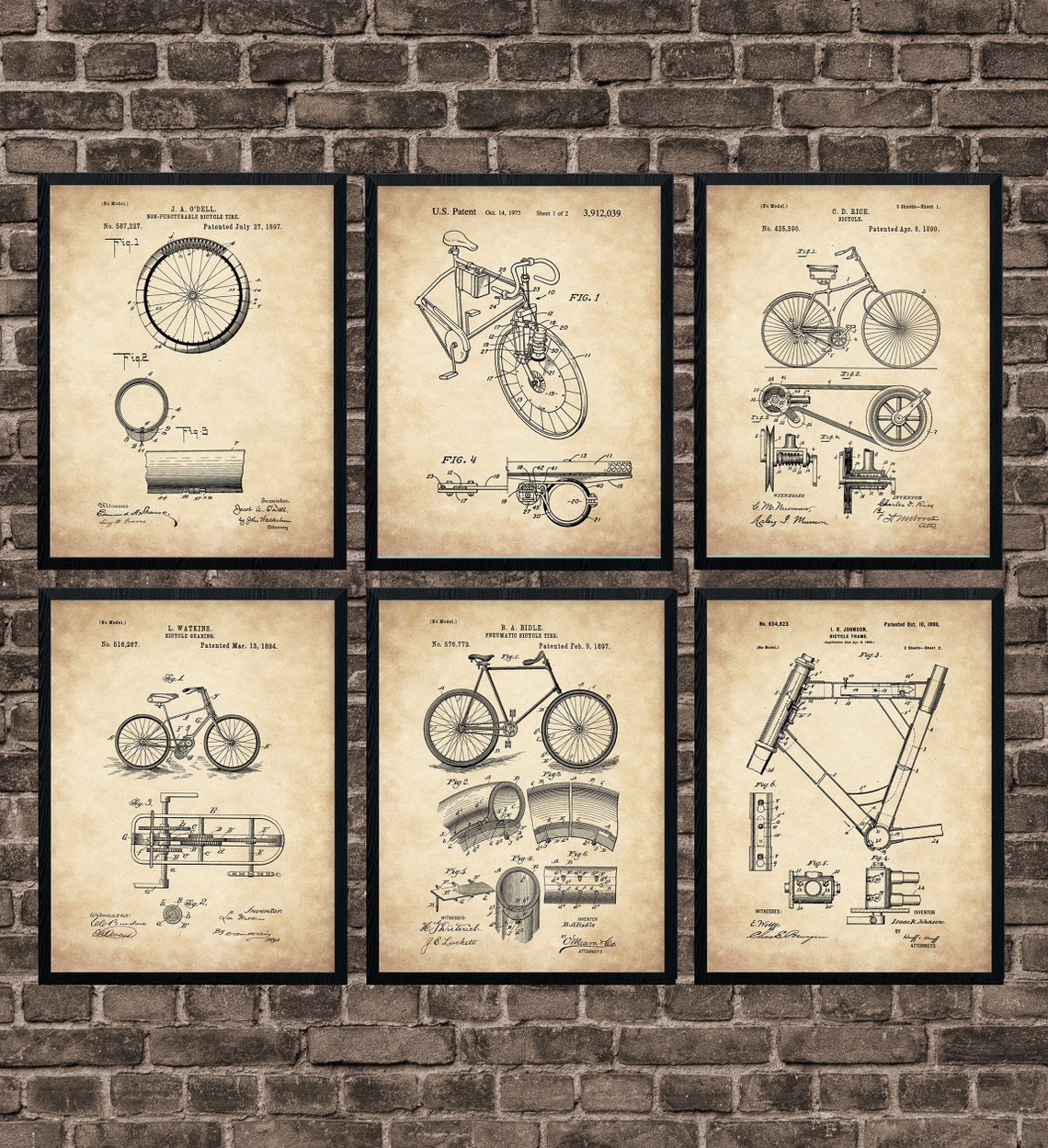 Bicycle Patent Prints Set of 6 Bicycle Wall Art Posters | Etsy