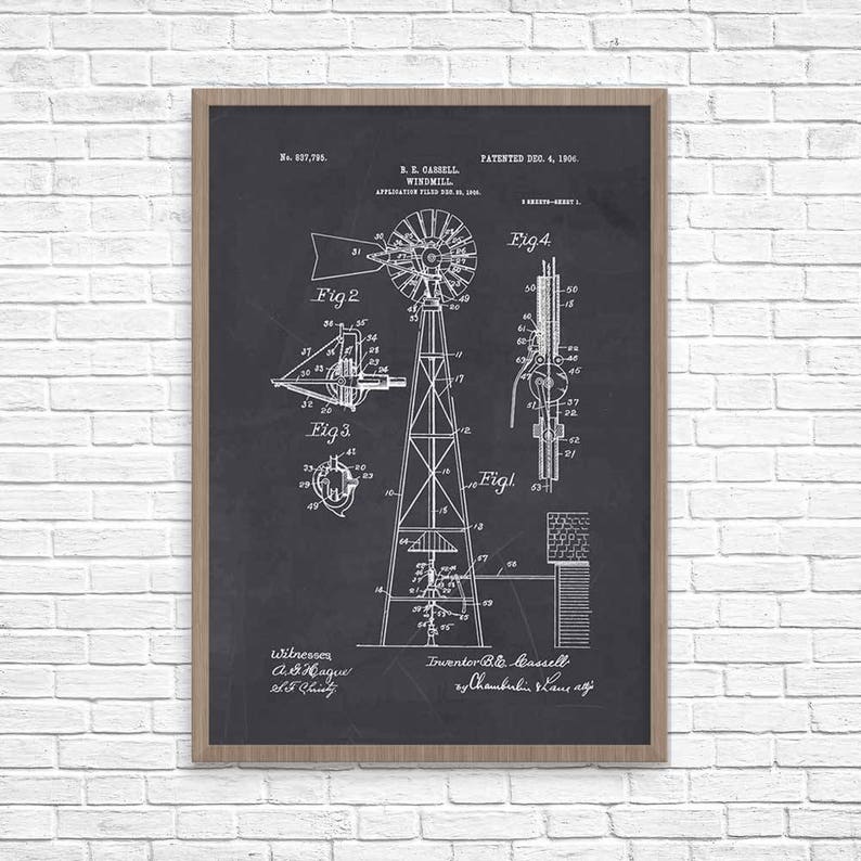 Windmill Patent Windmill Poster Windmill Art Farming - Etsy