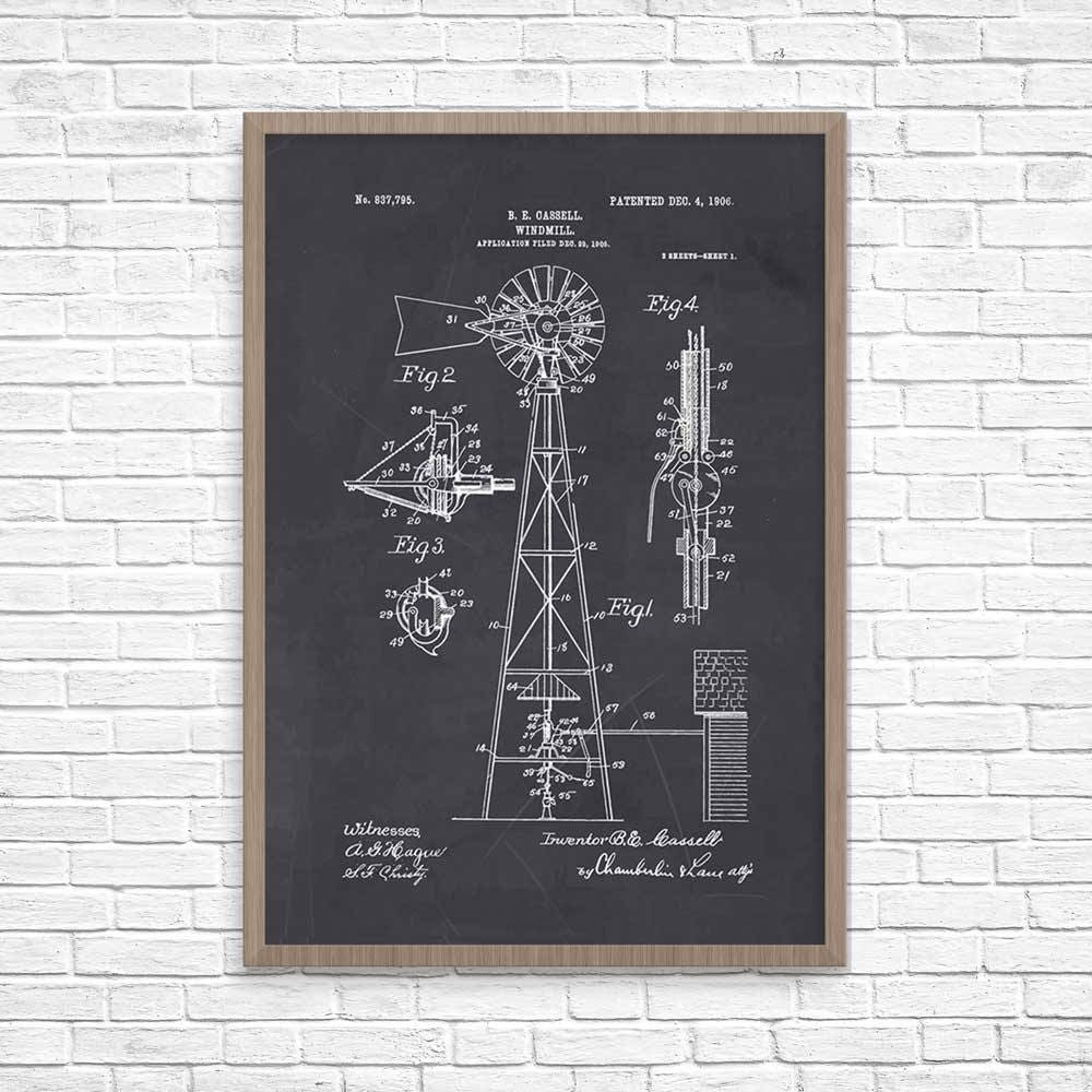 Windmill Patent Windmill Poster Windmill Art Farming - Etsy