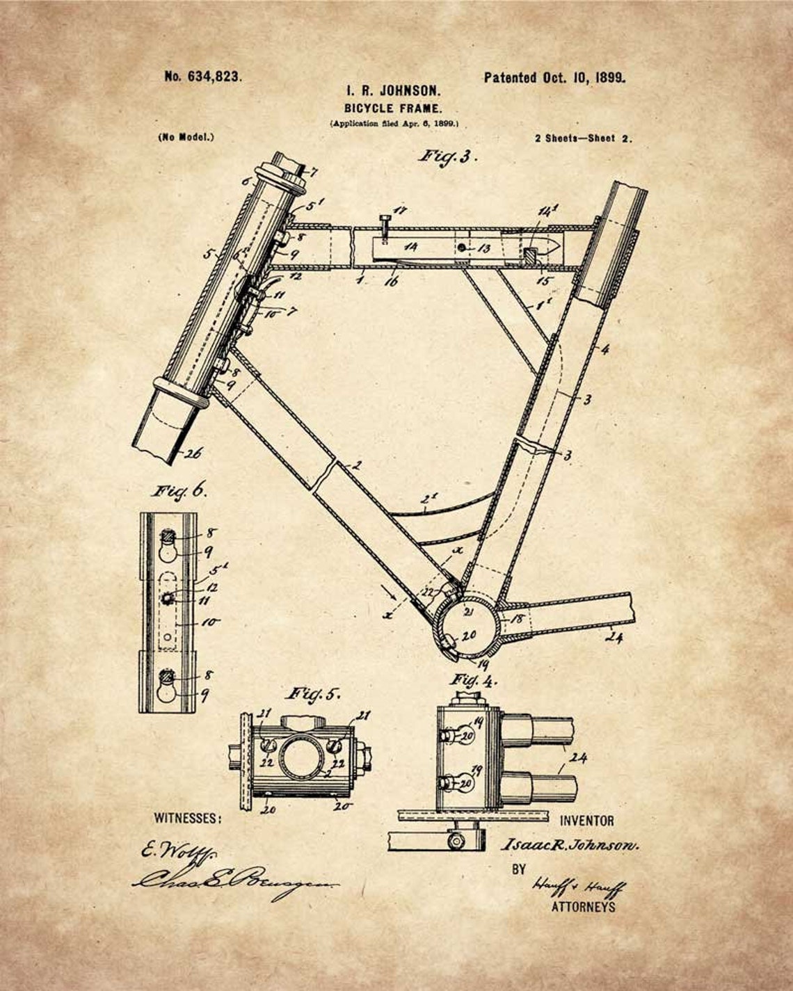 Bicycle Patent Prints Set of 6 Bicycle Wall Art Posters | Etsy