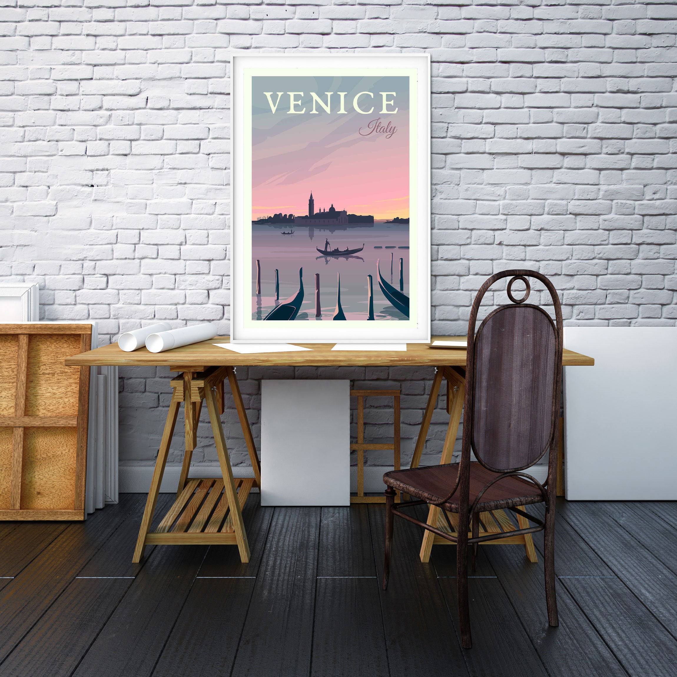 Venice Vintage Travel Poster Cityscape Print Retro City Art | Etsy