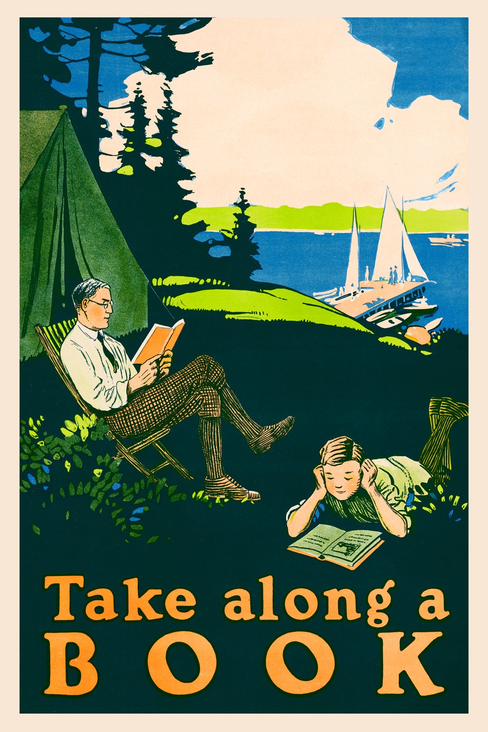 Book Lover Gift Take Along a Book Art Poster 1910 | Etsy