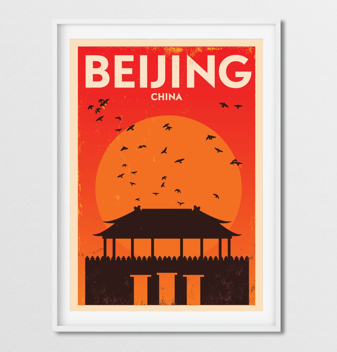 Beijing Travel Poster, Travel Decor, Cityscape Print, Retro City Art ...