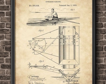 Rowing Patent Print Art Crew Poster Nautical Decor Row | Etsy