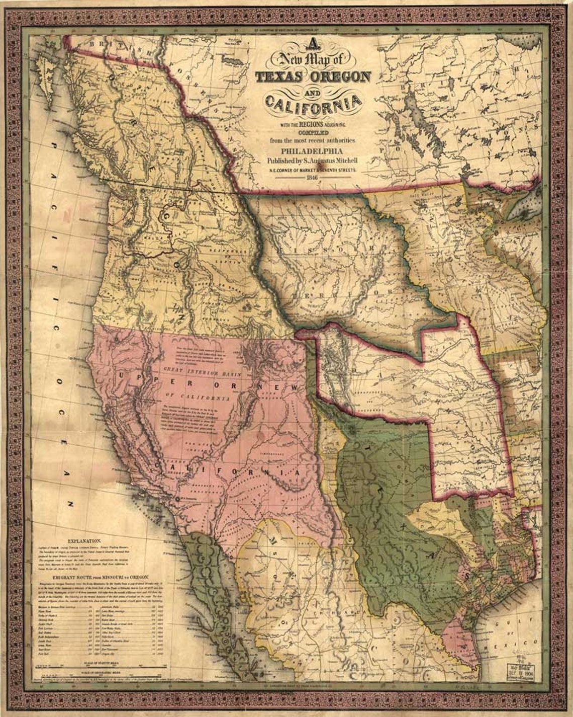 Texas Map 1846 Antique Map Oregan Map Large Map Vintage - Etsy