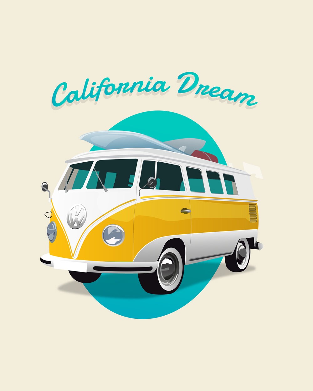 VW Bus Cali Beach Decor Art Print California Dreaming | Etsy