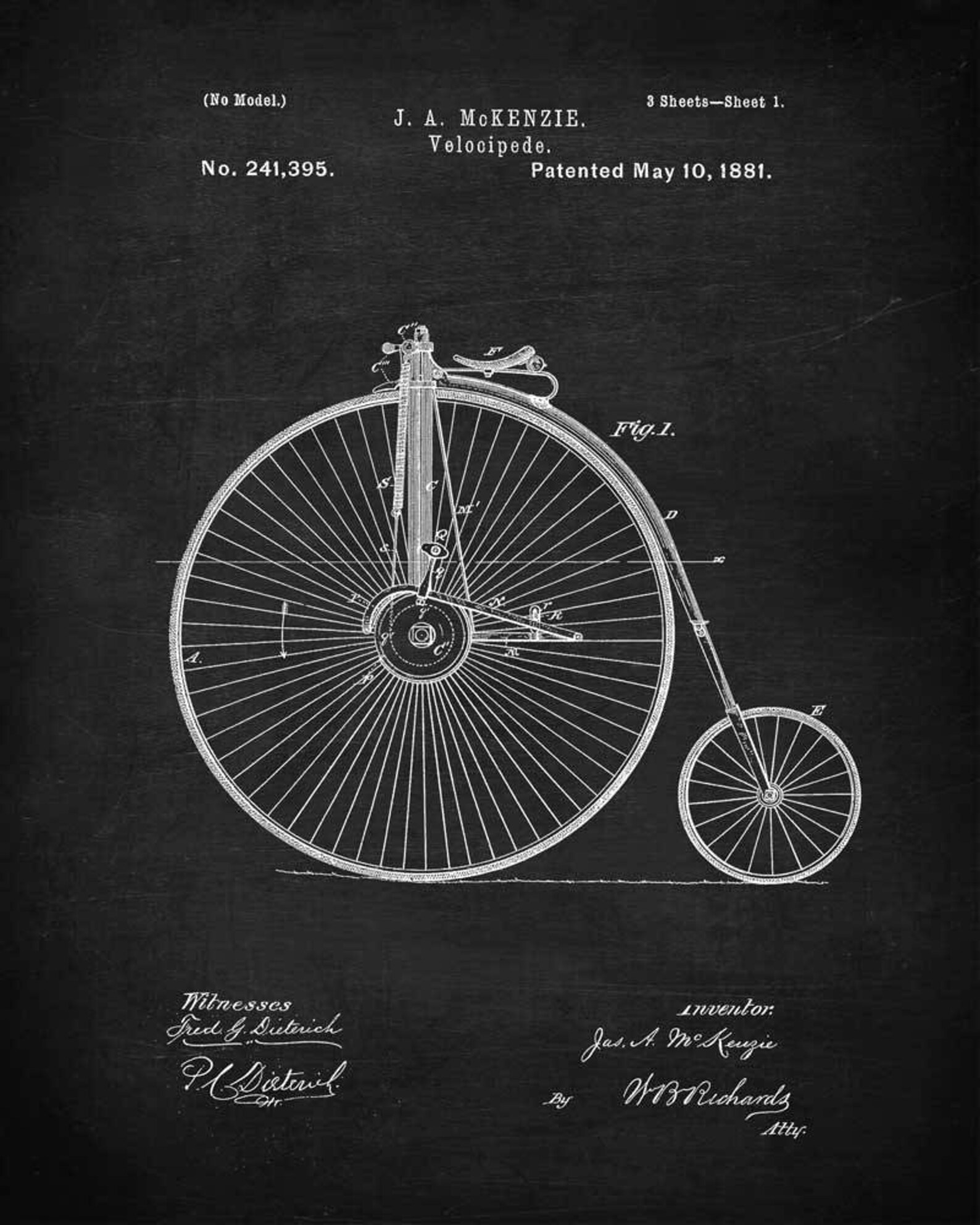 Velocipede Velocipede Patent Velocipede Print Vintage Bike - Etsy