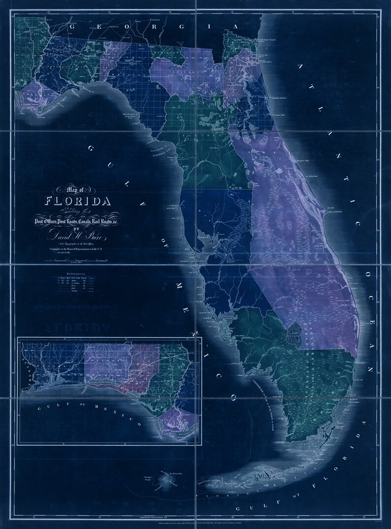 Old Map of Florida 1839 Vintage Map, Nautical Decor Wall Art, Antique ...