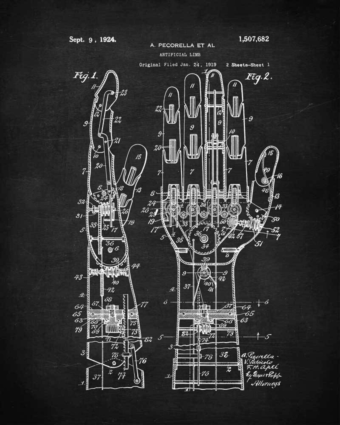 Robotic Hand Patent Print Retro Wall Art, Robotics Gift for Him, 1924 ...