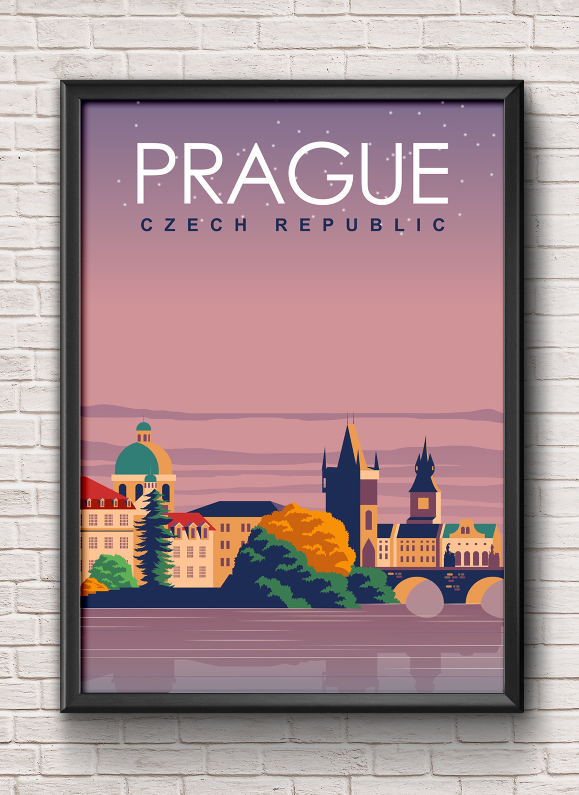 Prague Wall Art Print Poster Prague skyline Travel Wall | Etsy