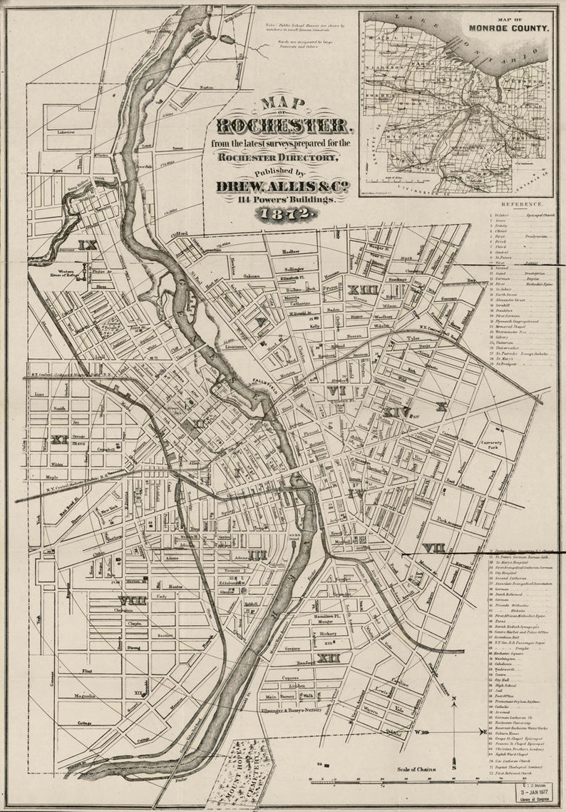 Rochester Map 1872 Vintage Rochester Rochester Poster Map | Etsy