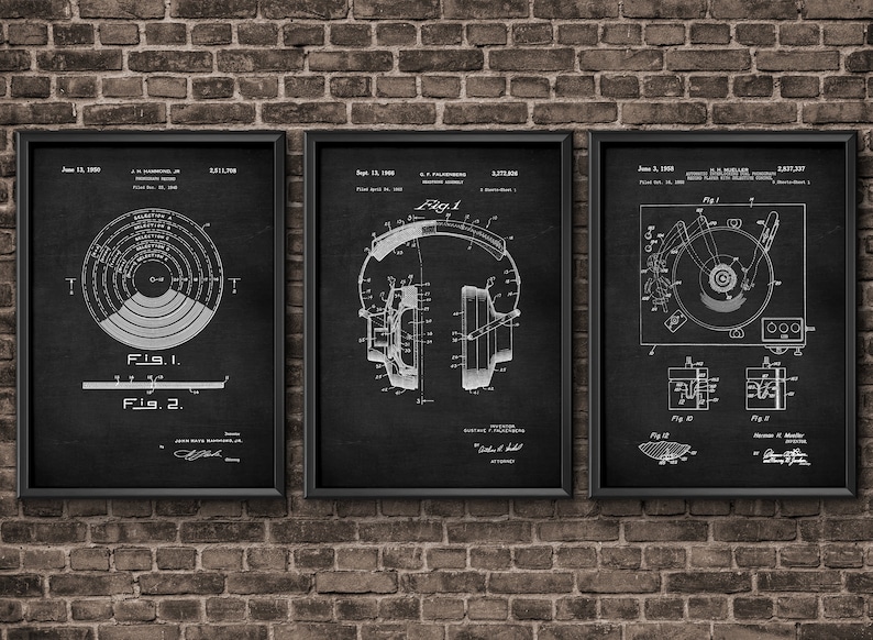 Music Lover Gift Wall Art, Music Poster Set of 3, Vintage Record Player ...