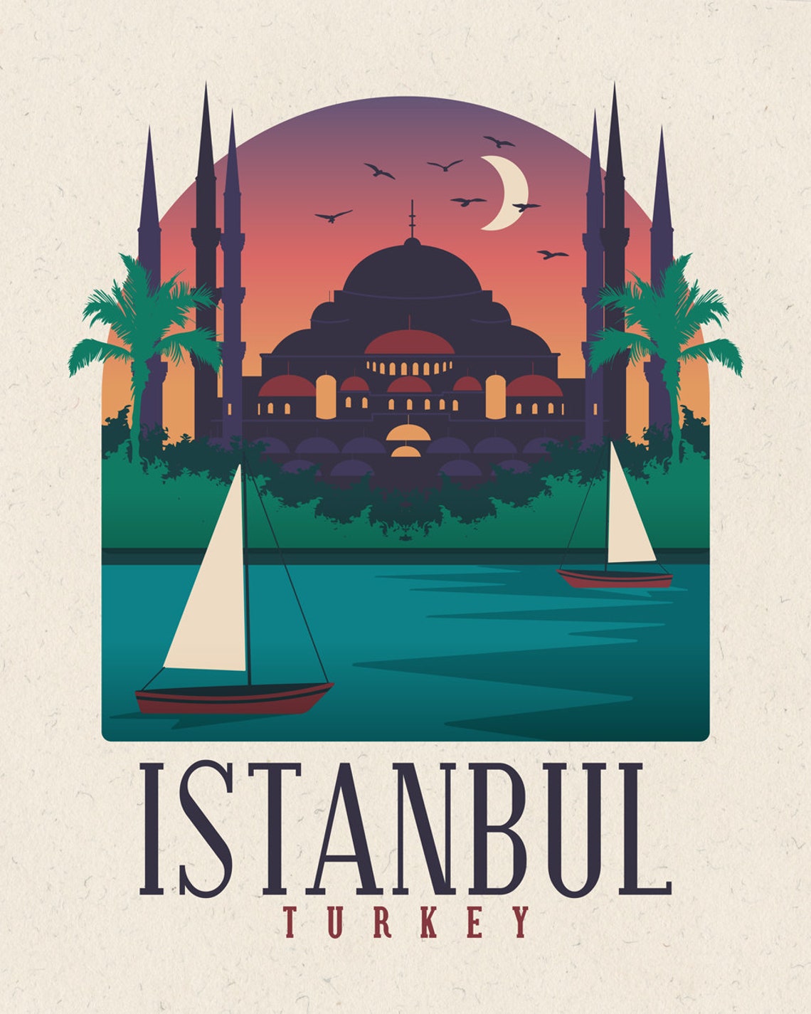 Istanbul Skyline Art Print Turkish Art Istanbul Turkey - Etsy
