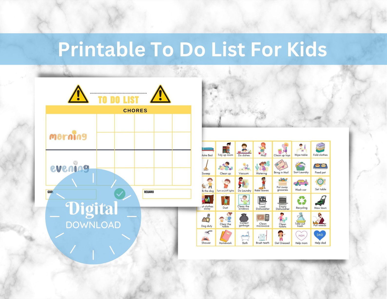 Printable to Do List for Kids, Chore Chart, Morning/evening Checklist ...