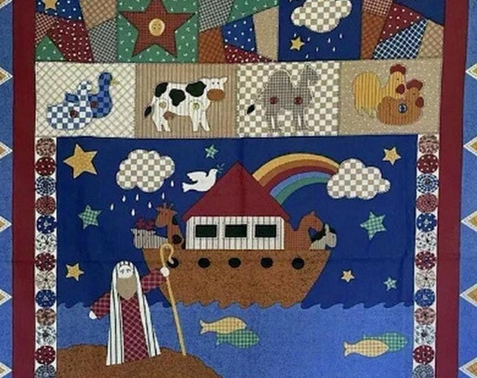 Vintage Noahs Ark Baby Kids Quilt Fabric Panel, Patchwork Wall Hanging ...