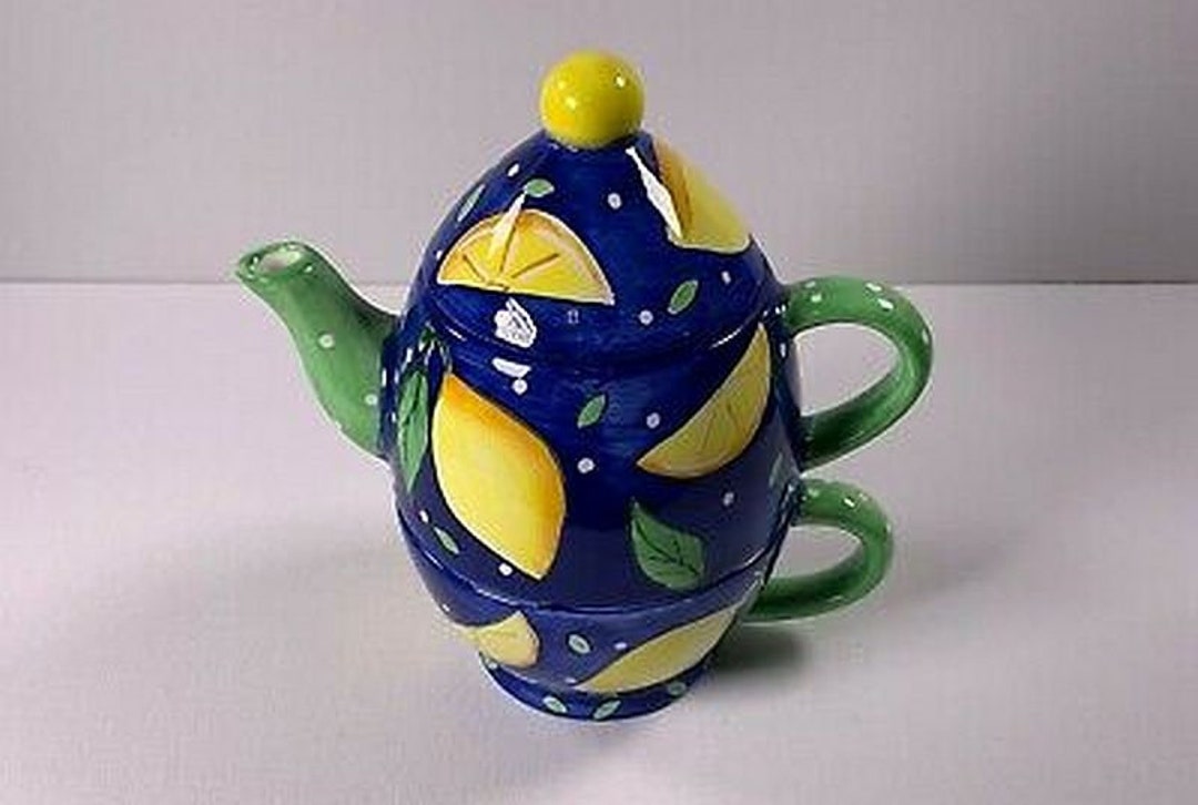 Vintage Bella Casa Lemons 3 Pc Teapot & Cup Stacked Tea Pot - Etsy