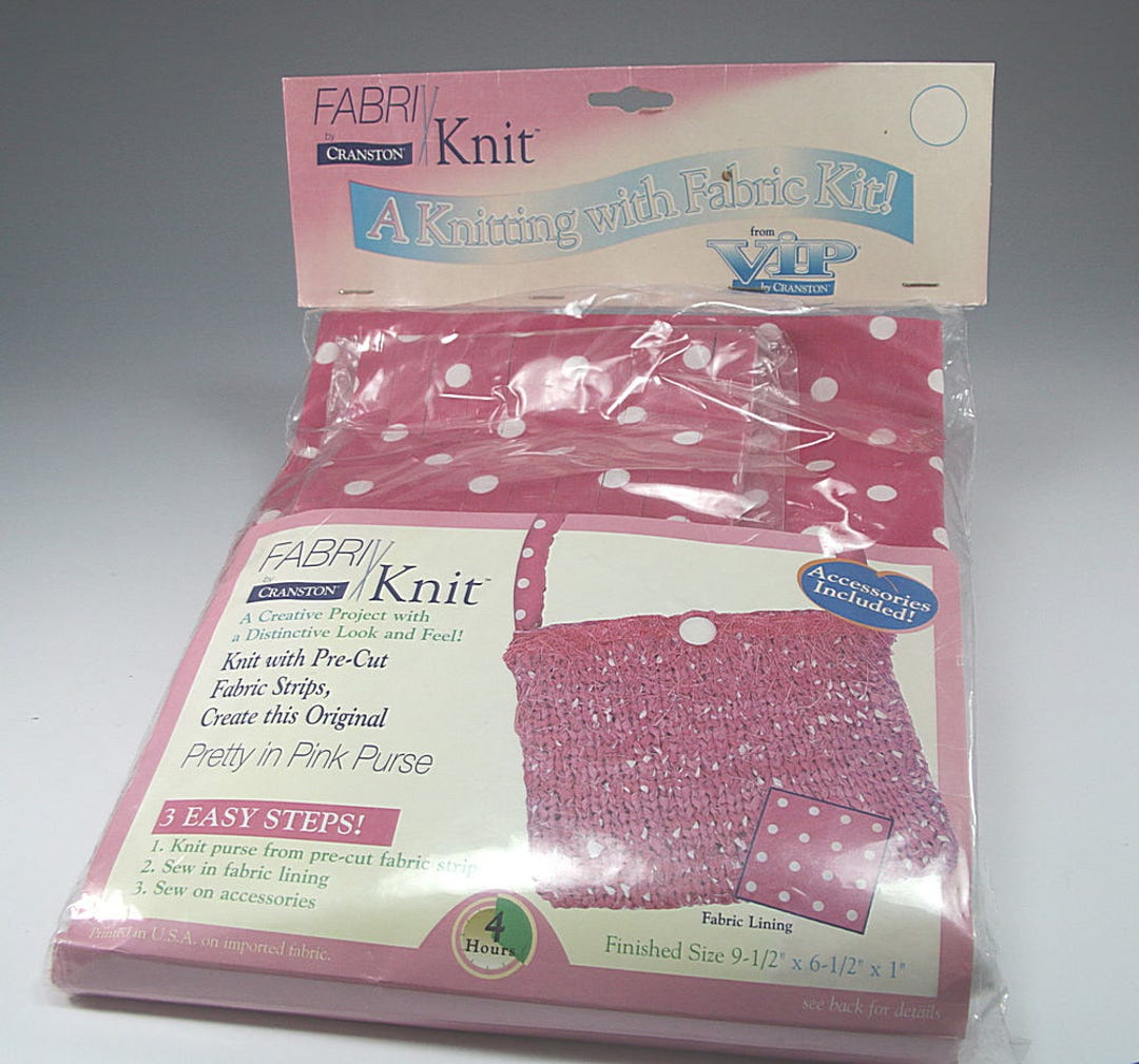 Vintage DIY KIT KNITTING With Pink Fabric Purse Easy Craft Do It ...