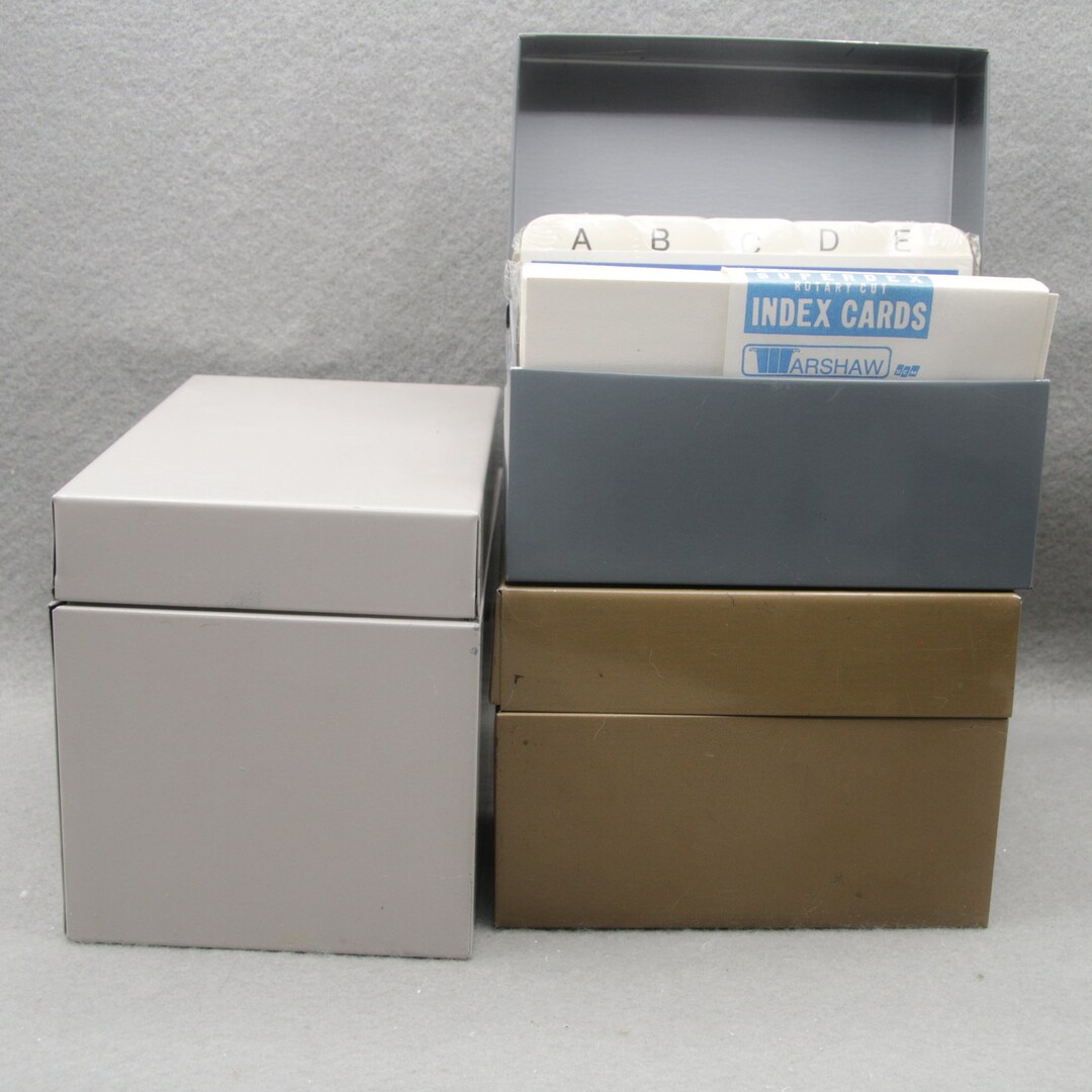 Vintage Metal Organizer Recipe Card File Box Steel Gray, Copper Index ...