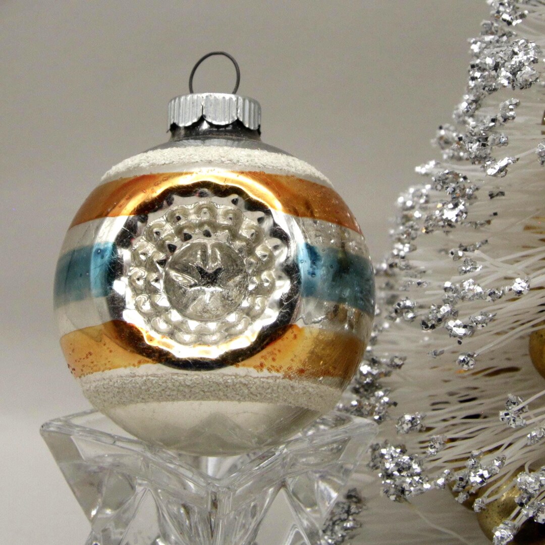 Vintage Shiny Brite Double Indent Star Mirrored Reflector Mica Striped ...
