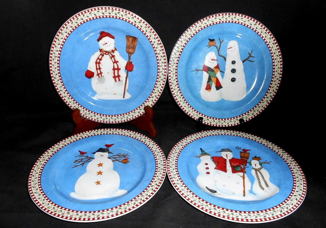 4 Vintage Salad Plates Debbie Mumm Snowman Sakura Winter Dessert ...