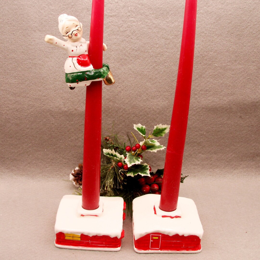 Vintage Commodore Mrs Santa Candle Climber Holders on House Chimney ...